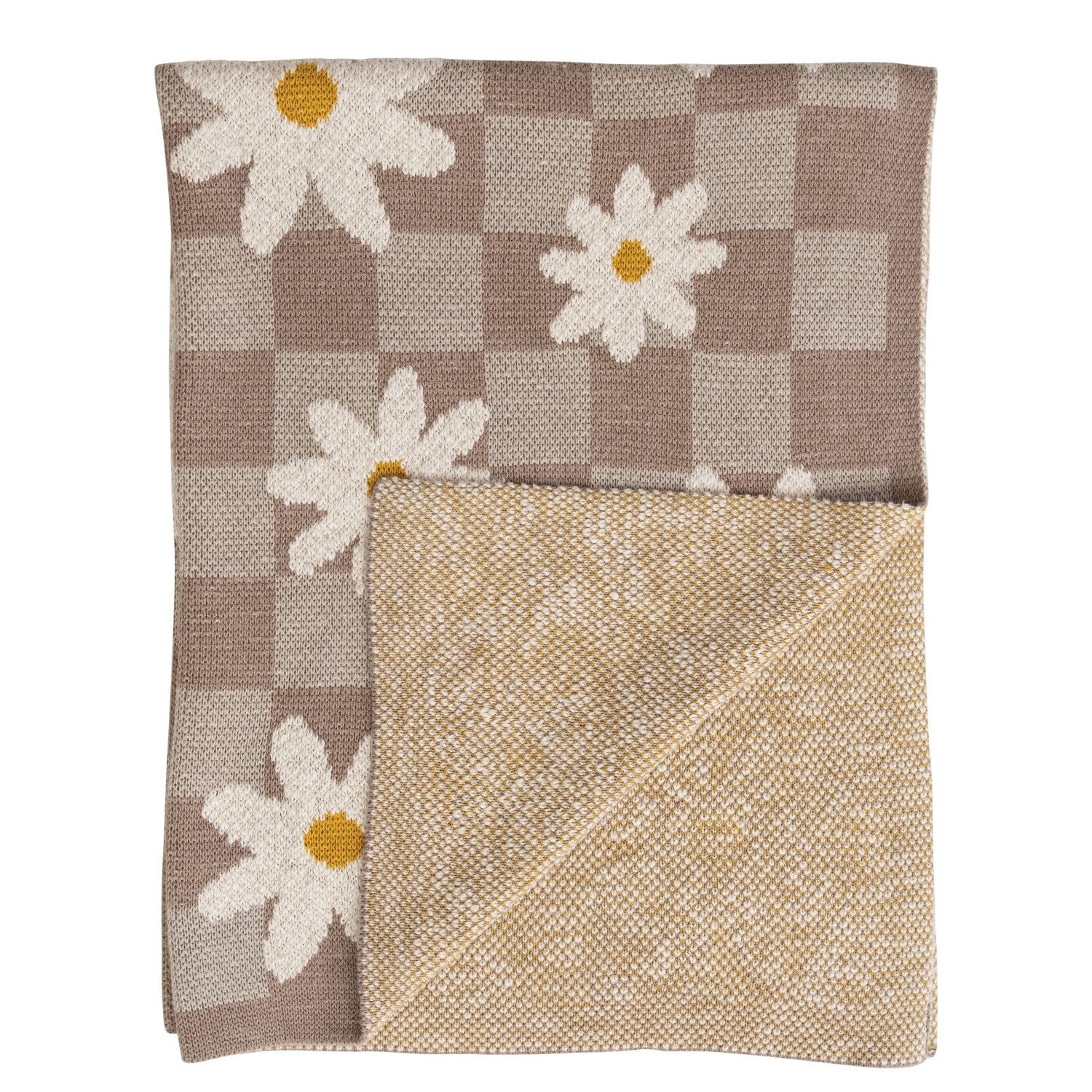 Cotton Knit Baby Blanket with Daisies & Check Pattern – Paper Luxe
