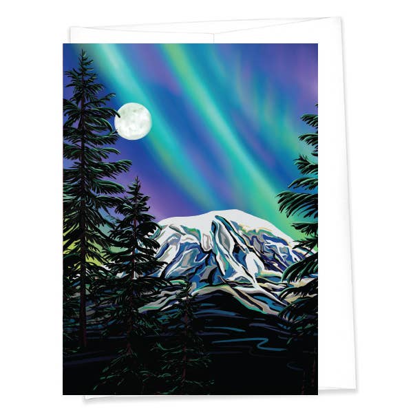 Mount Rainier & Aurora Borealis Art Card – Paper Luxe