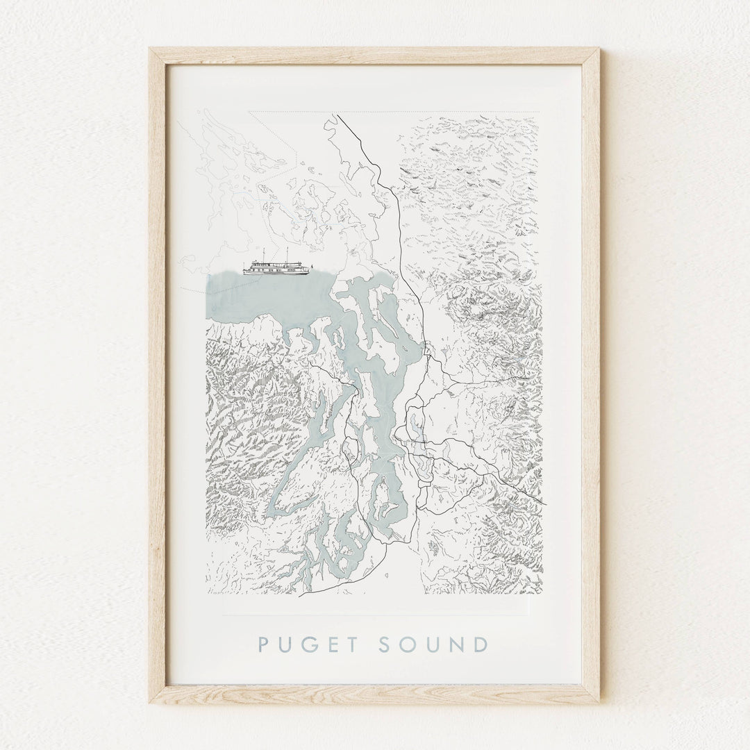 Puget Sound Topo Watercolor Map Tall Art Print – Paper Luxe