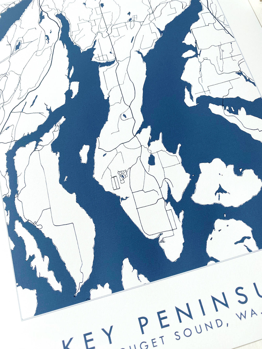 Key Peninsula Washington "Blueprint" Map Art Print – Paper Luxe