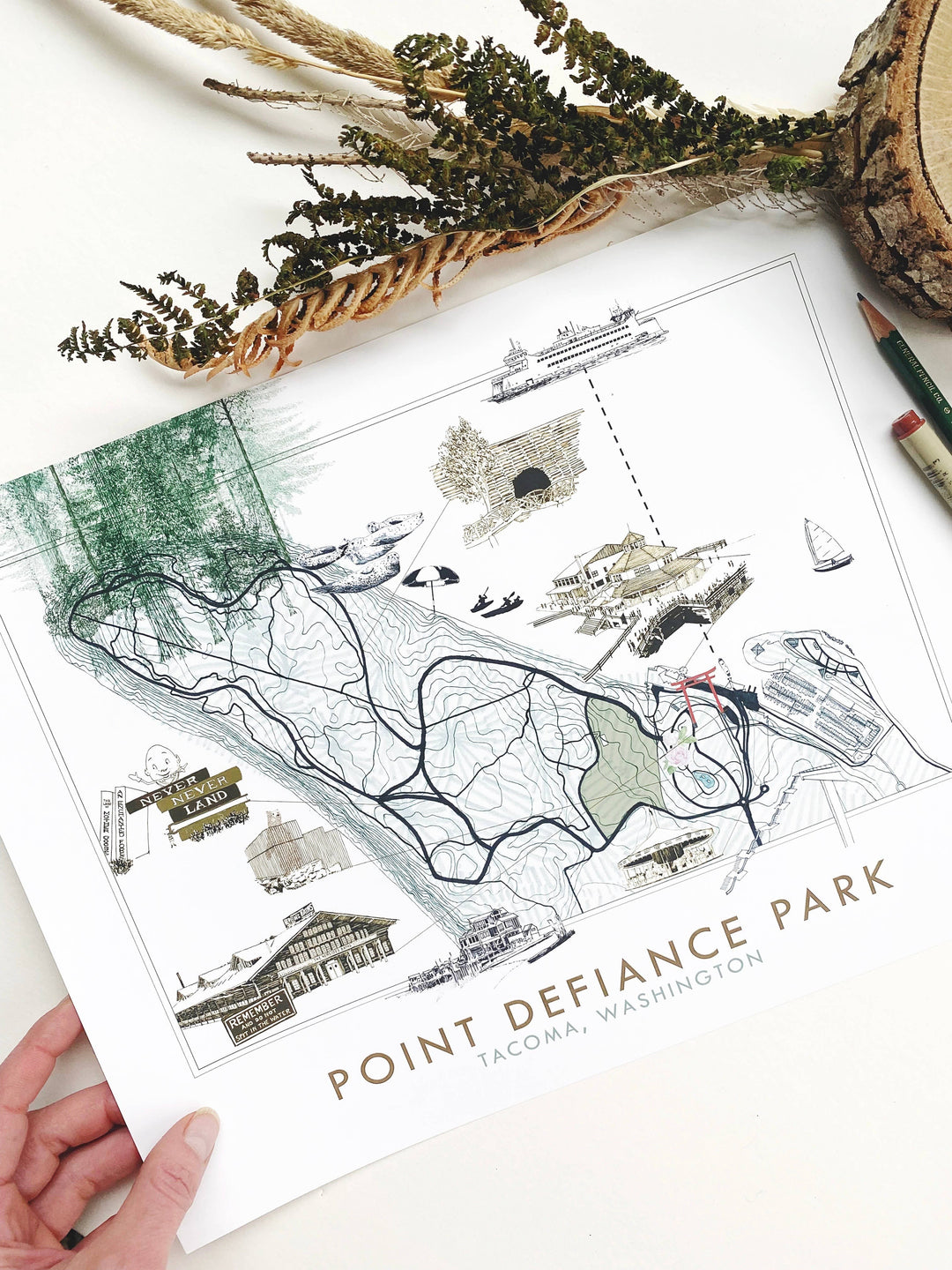 Point Defiance Park Art Map Tacoma WA: Horizontal Print – Paper Luxe