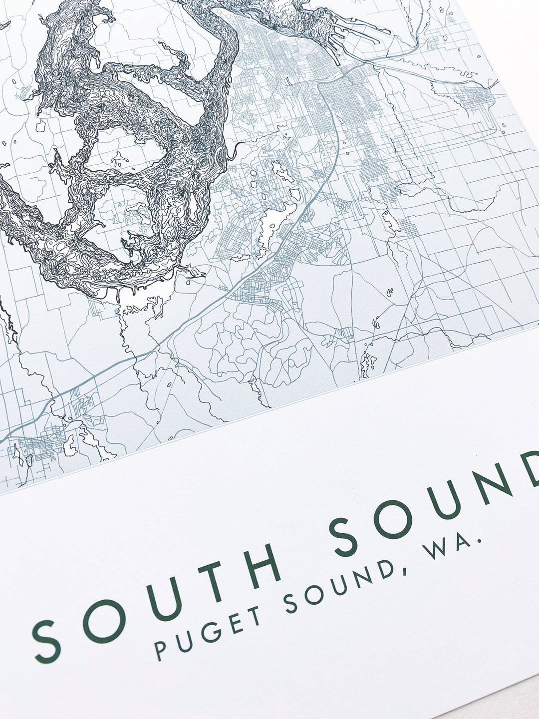 South Puget Sound Washington Hand Drawn Topo Map Art Print – Paper Luxe