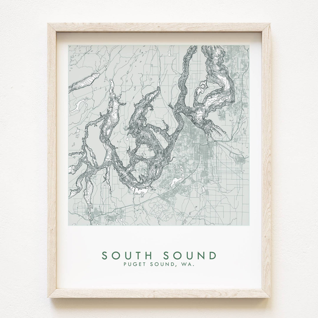 South Puget Sound Washington Hand Drawn Topo Map Art Print – Paper Luxe