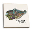 Tacoma, WA Cityscape Line Drawing Ceramic Coaster – Paper Luxe